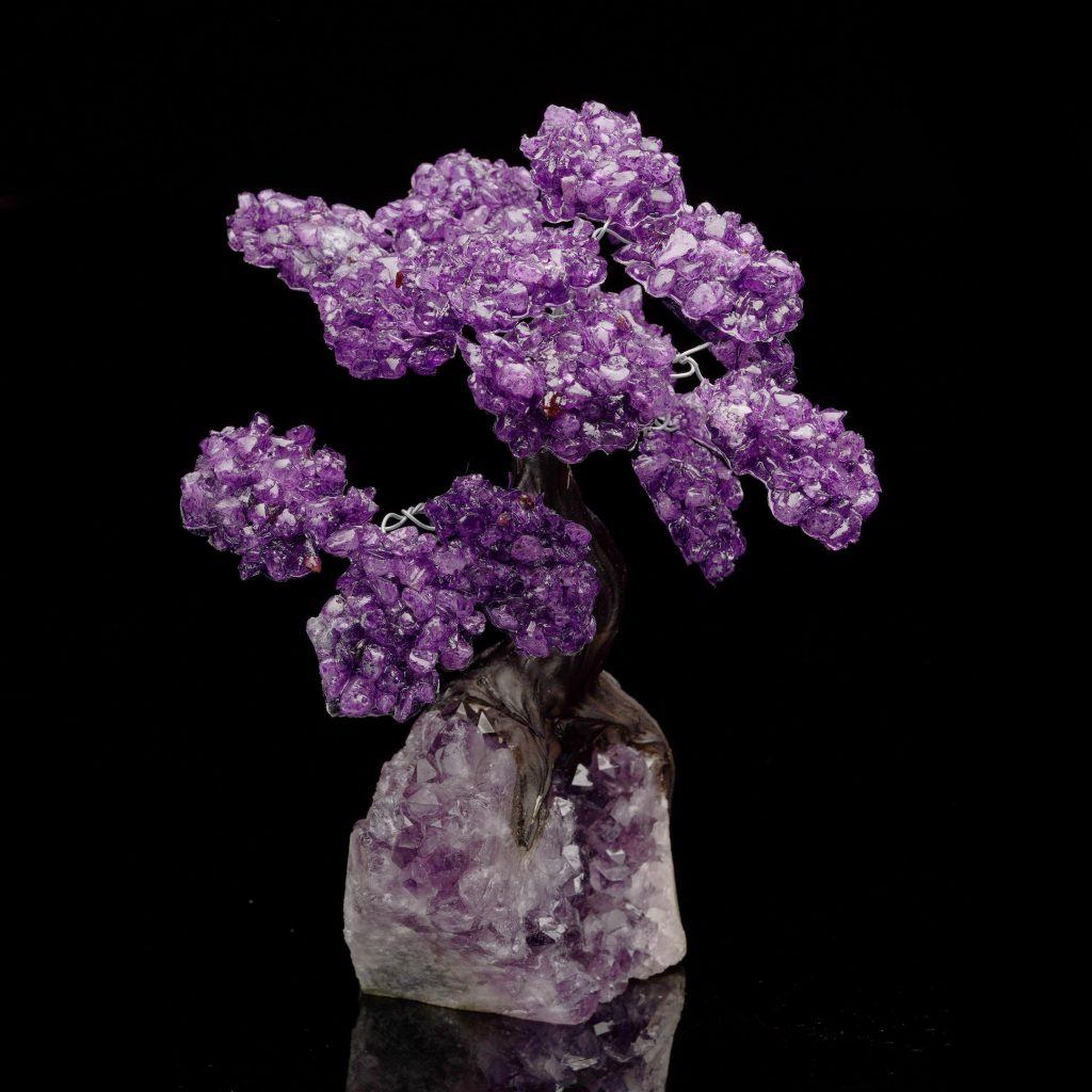 Genuine Amethyst Gem Tree on Amethyst Cluster Base - Astro West